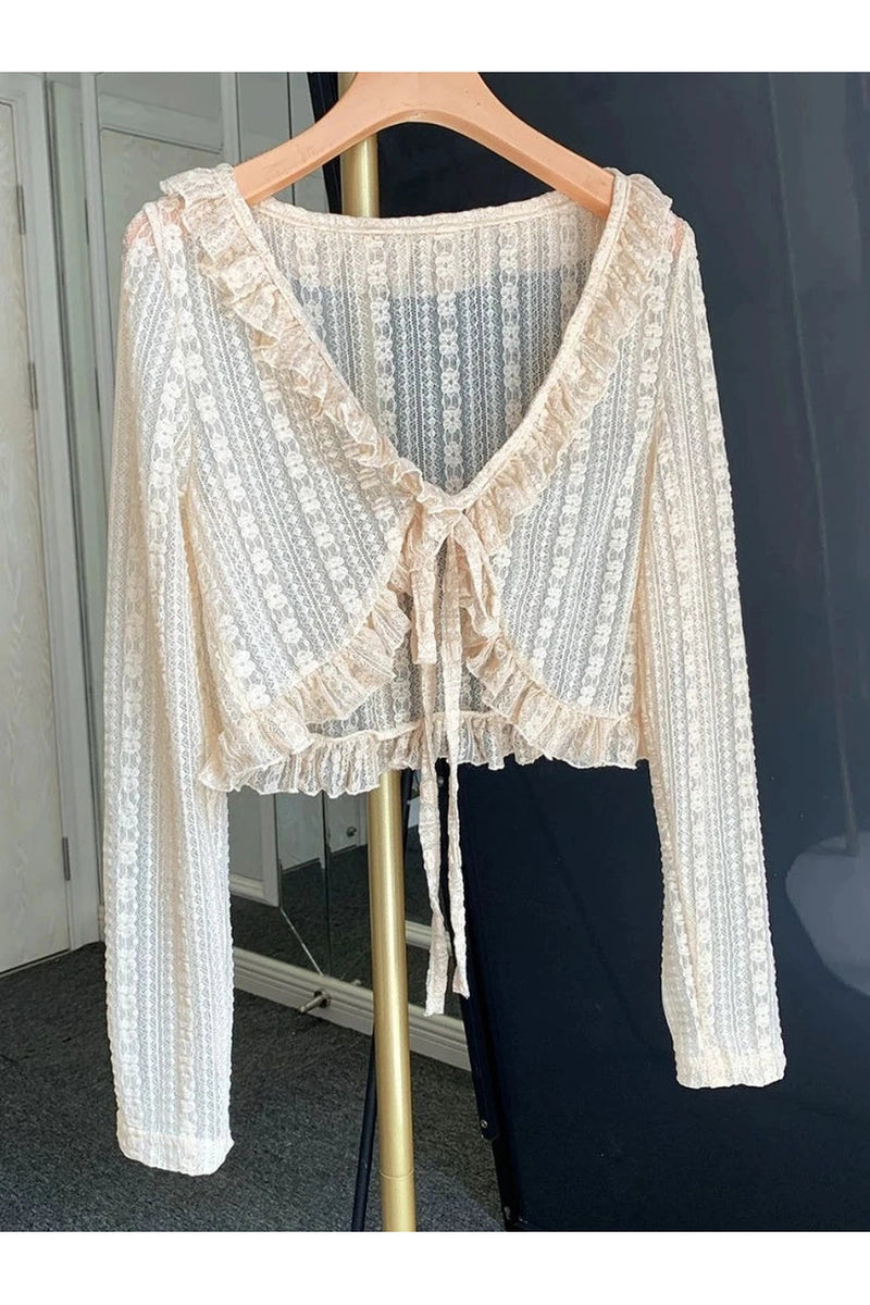 Apricot Lace Belt Cardigan– Сottagecore clothes