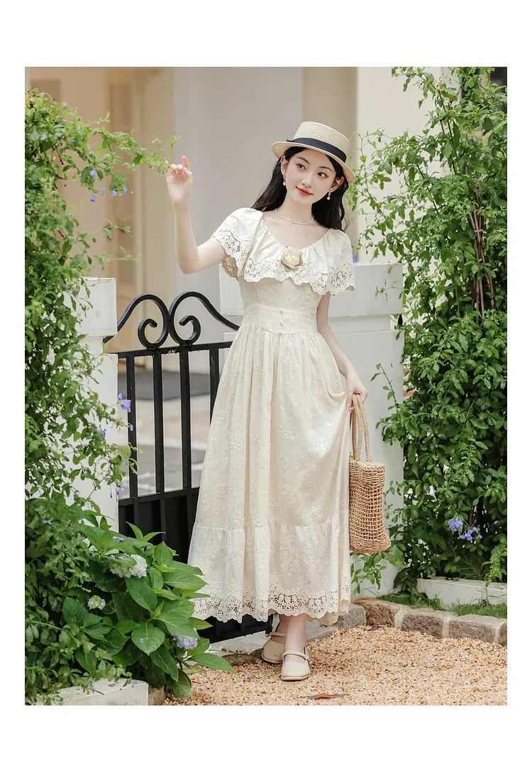 Cottagecore Rosette Cape Midi Dress - Сottagecore clothes