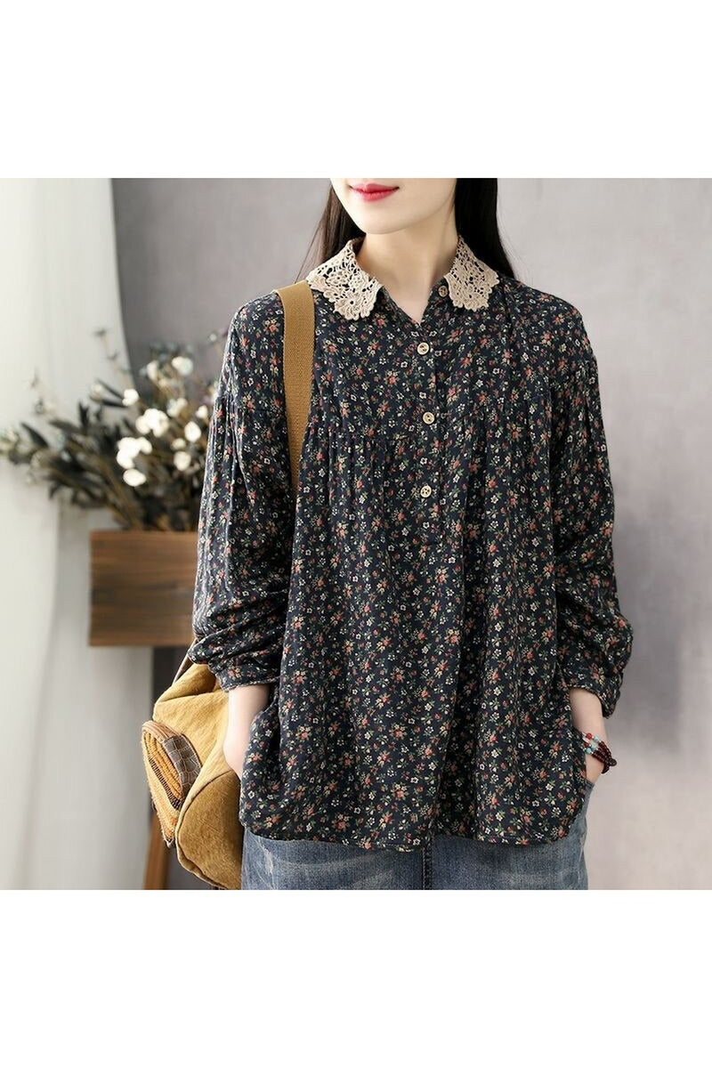 Linen Lace Collar T-Shirt - Сottagecore clothes