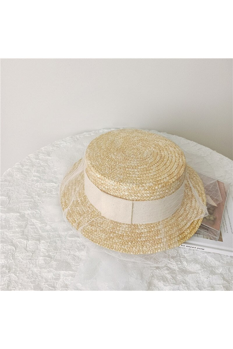 Cottagecore French Flat-top Wheat Straw Hat - Сottagecore clothes