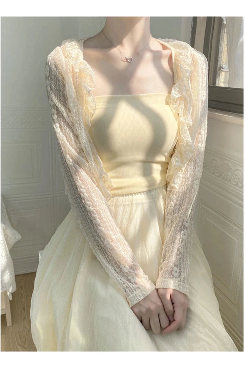 Apricot Lace Belt Cardigan– Сottagecore clothes